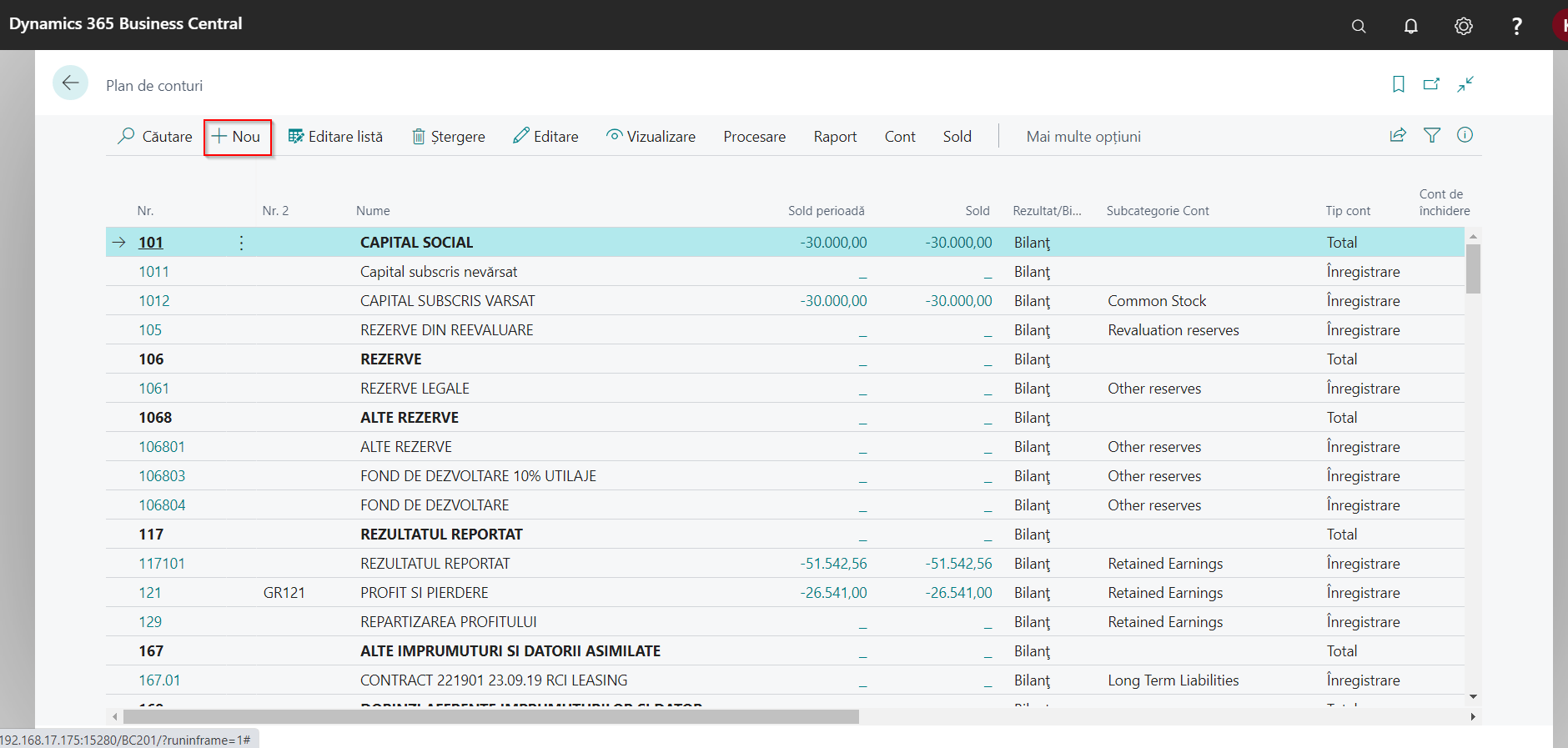 Definire conturi contabile în Business Central | Fișă cont contabil